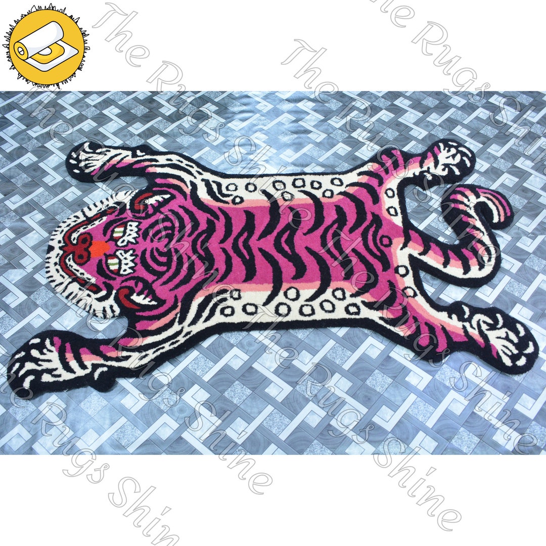 New Tibetan Tiger Skin Shaped Rug Dark Pink and White Border Animals ...