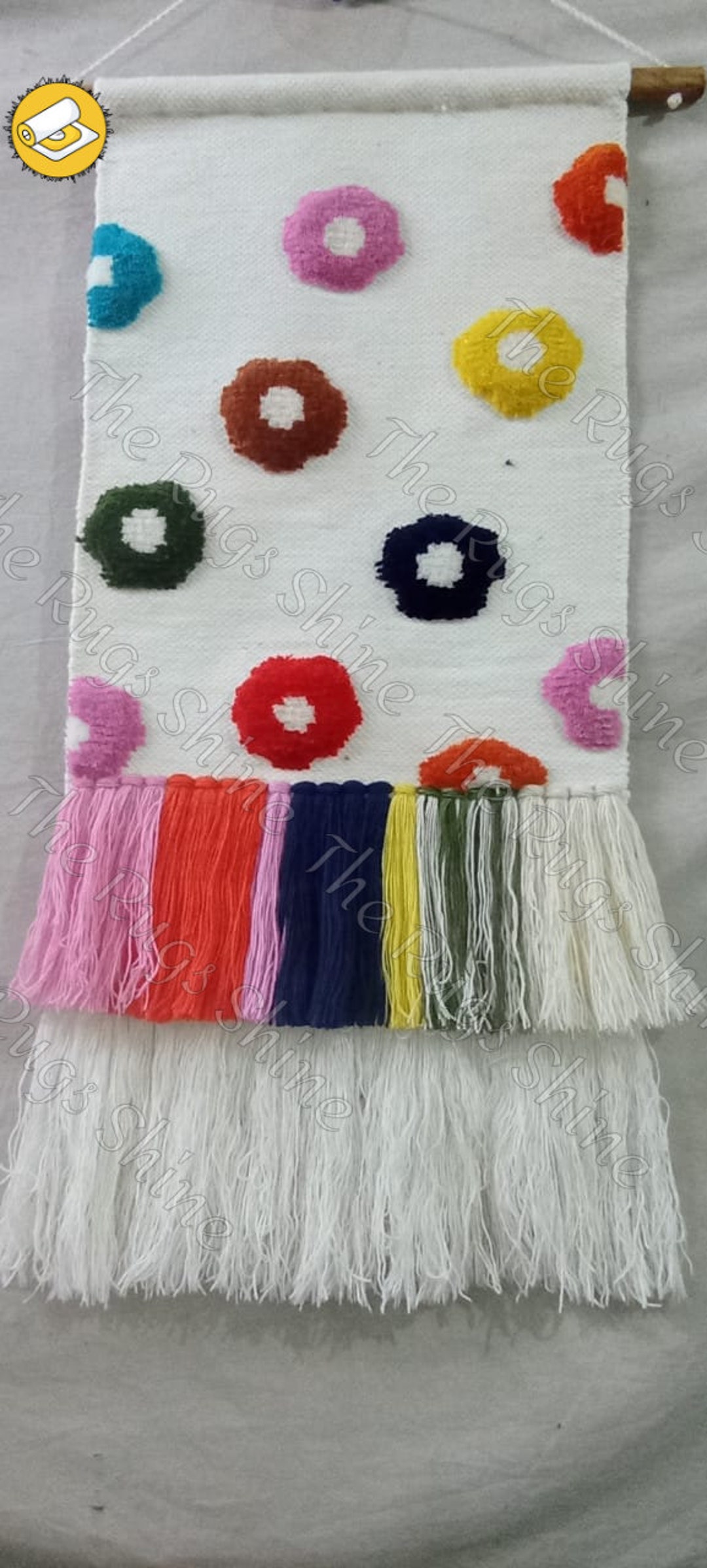 White Rectangle Shaped Style Long Piles Wall Hanging Rug woven Art ...