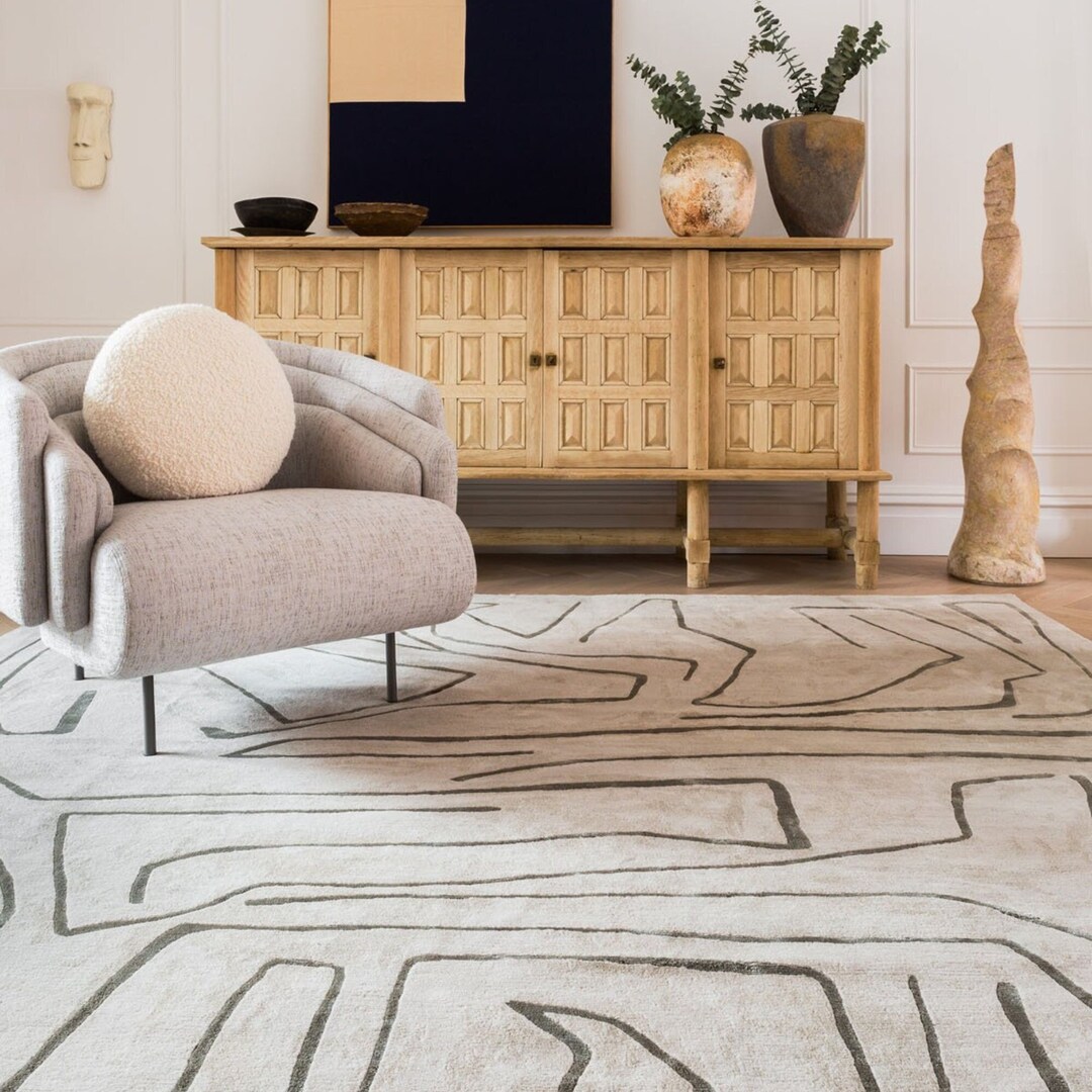 Modern Luxury Rug in off White Color Hand Tufted Rug for Bedroom, Hall ...