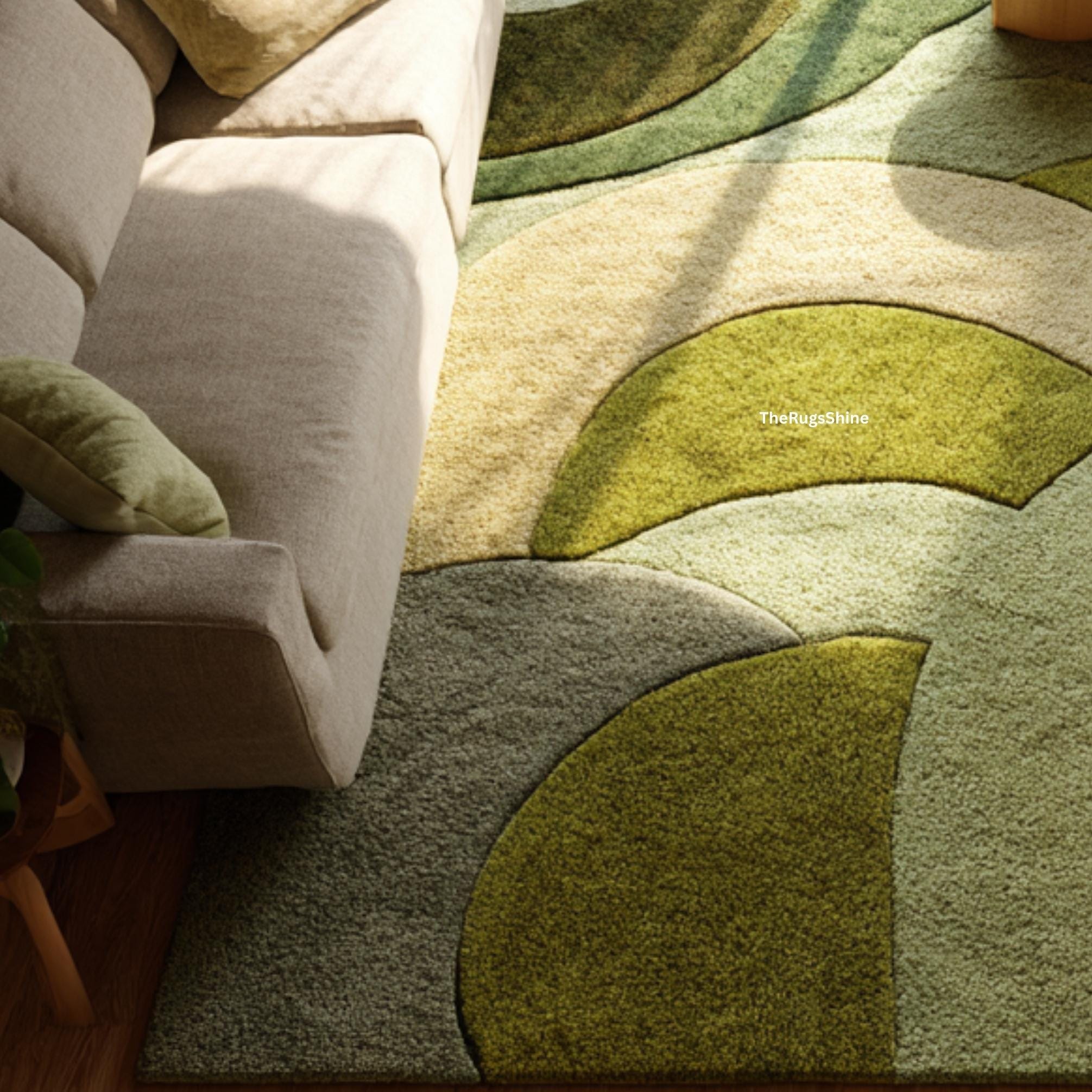 Green Abstract Area Rug | Modern Hand Tufted Carpet for Living Room ...