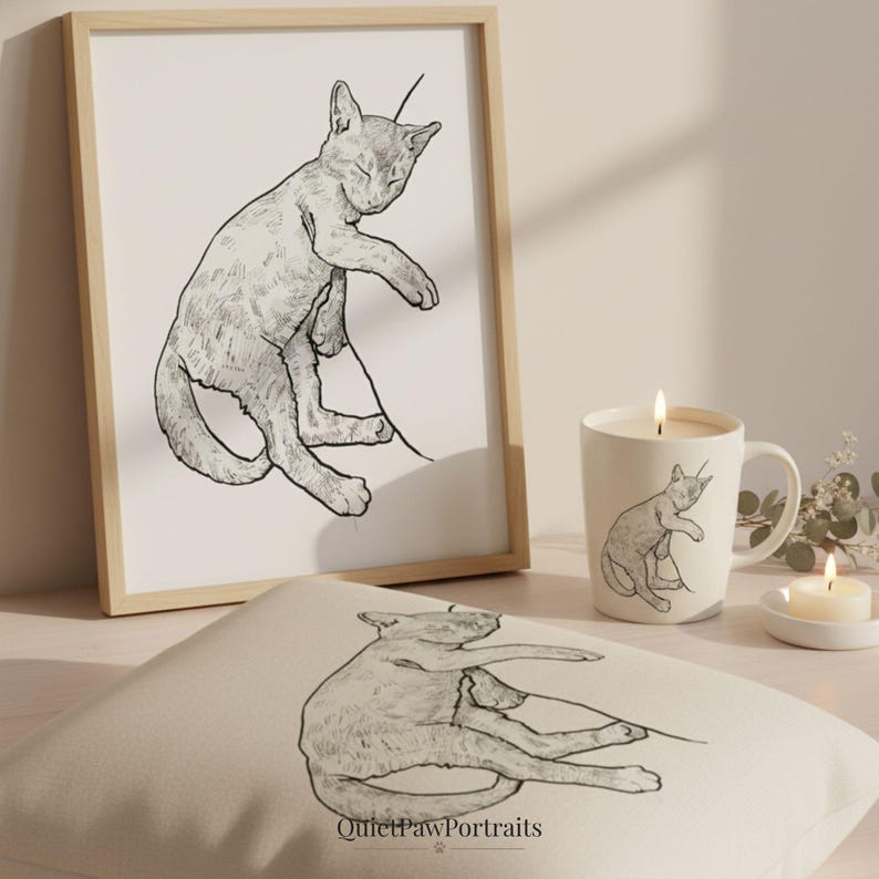 Custom Pet Portrait Line Drawing, Hand-drawn Dog Cat Illustration ...