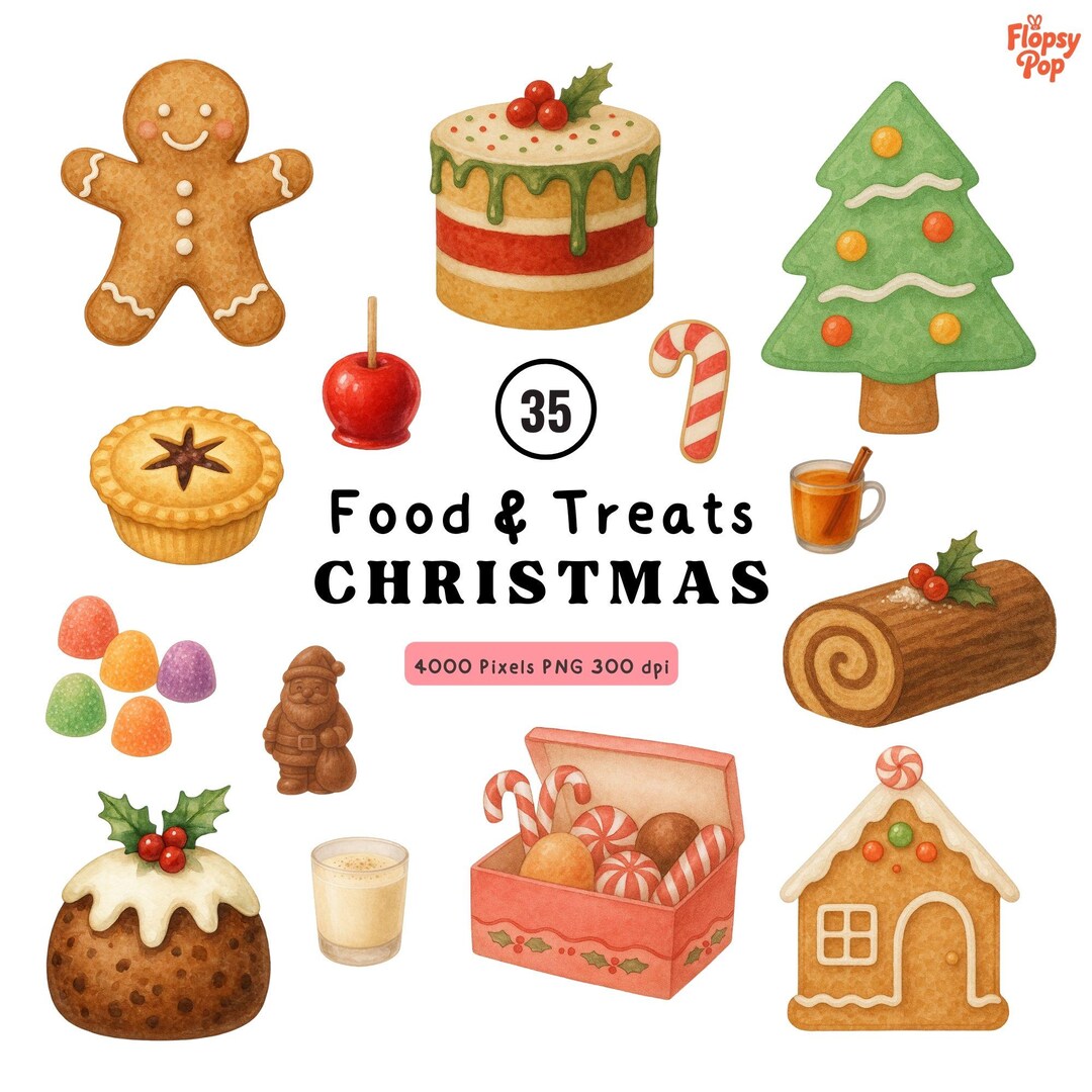 Christmas Food Watercolor Clipart | Holiday Treats PNG (digital ...