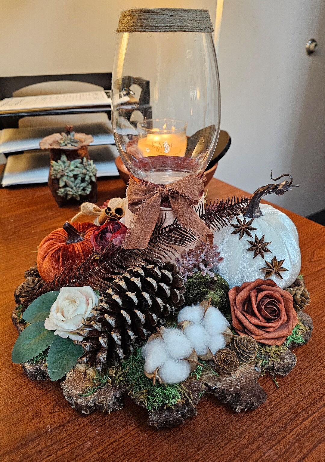 Custom Nature Centerpiece on 12-13 Inch Pine Wood Slice. Any Seasonal ...