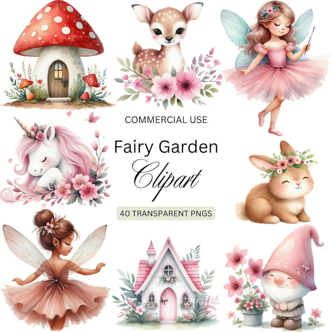 Watercolour Fairy Garden Clipart | Cute Fairy Garden Clipart ...