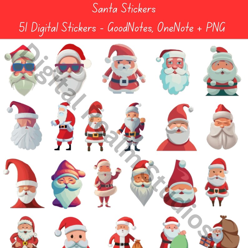 Santa Digital Stickers | Christmas Stickers | Holiday Stickers ...