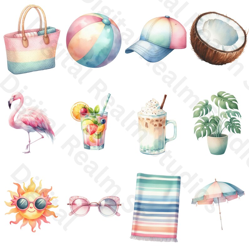 Summer Clipart PNG, Summer Watercolour Bundle, Cute Pool Party Clipart ...