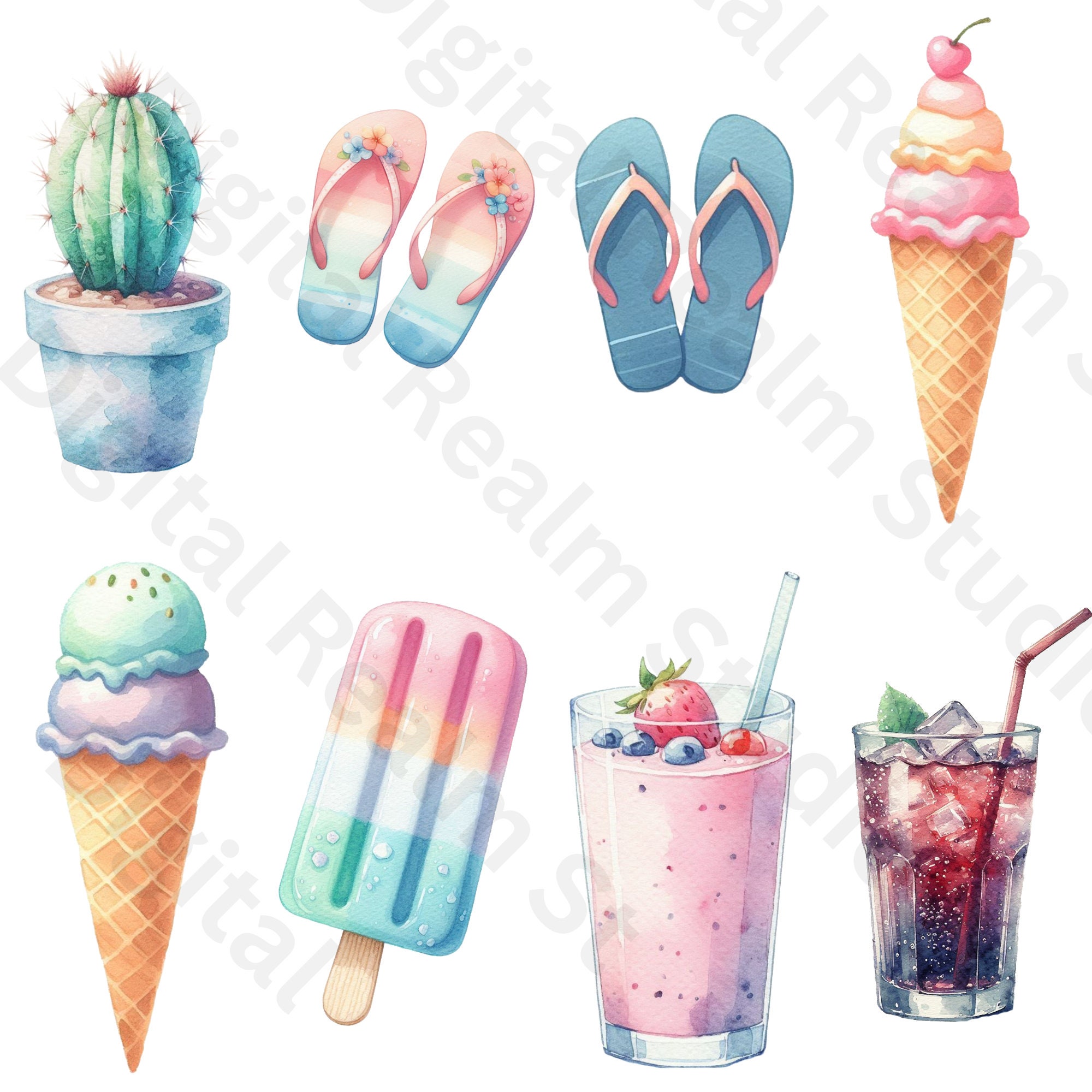 Summer Clipart PNG, Summer Watercolour Bundle, Cute Pool Party Clipart ...