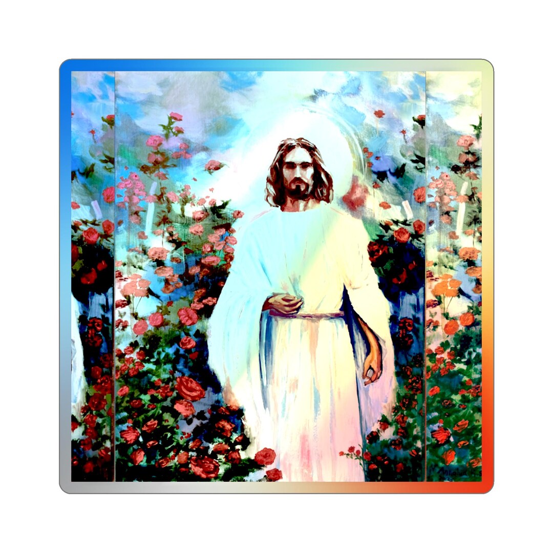 Jesus in Rose Garden Holographic Die-cut Stickers | Christian Faith ...