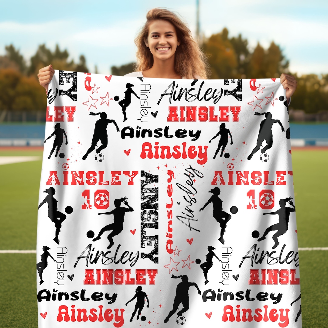 Custom Soccer Girl Blanket Personalized Name Football Girl Throw Gift ...