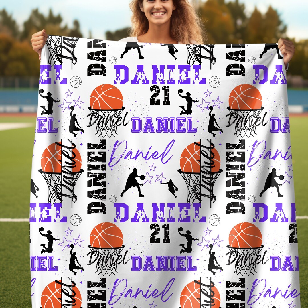 Basketball Boy Personalized Blanket, Custom Name Basketball Throw, Gift ...