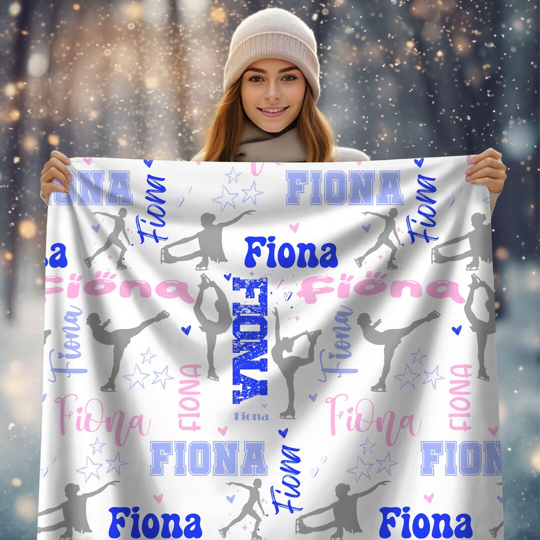 Ice Skating Girl Personalized Blanket, Custom Girl Name Collage With ...