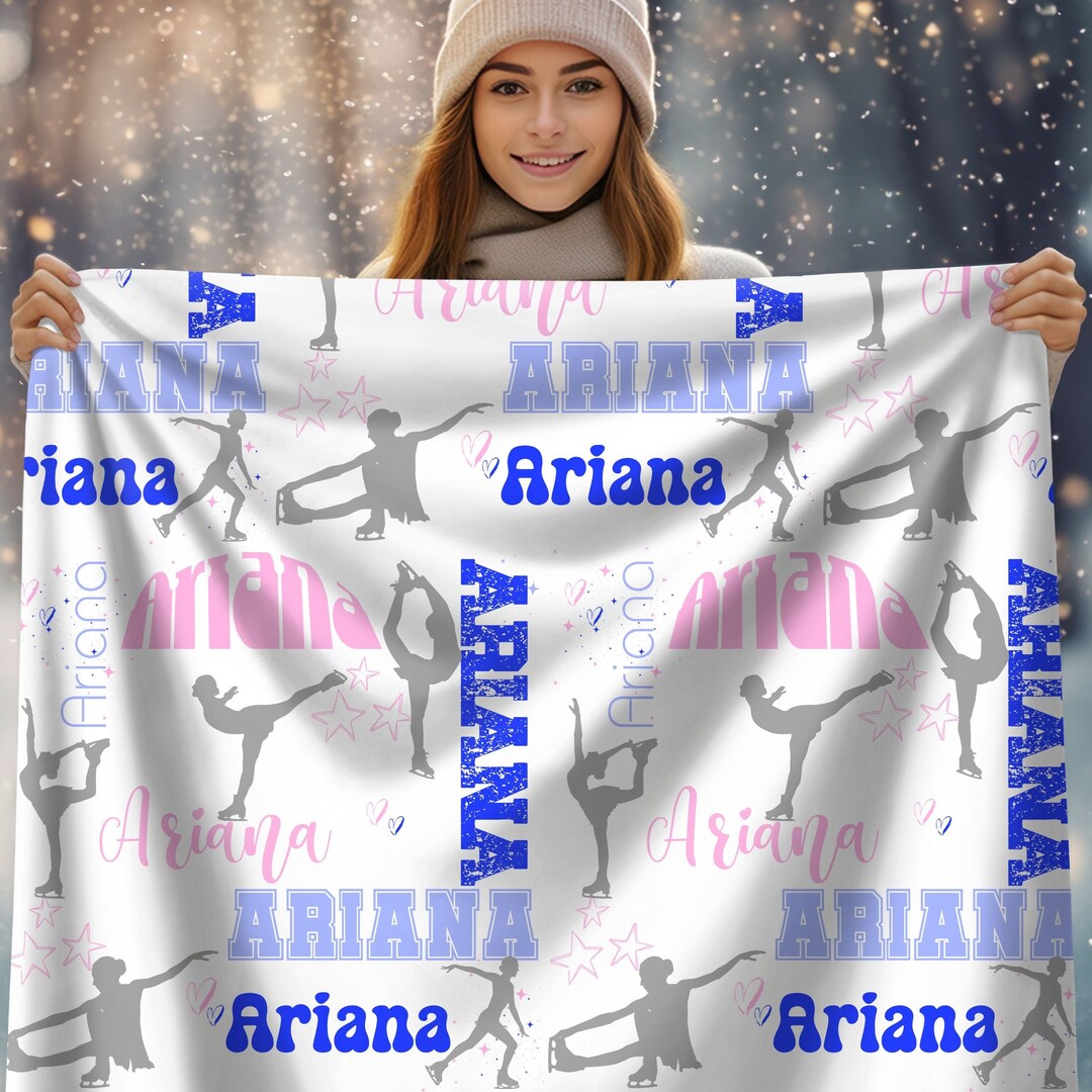 Ice Skating Girl Personalized Blanket, Custom Girl Name Collage With ...