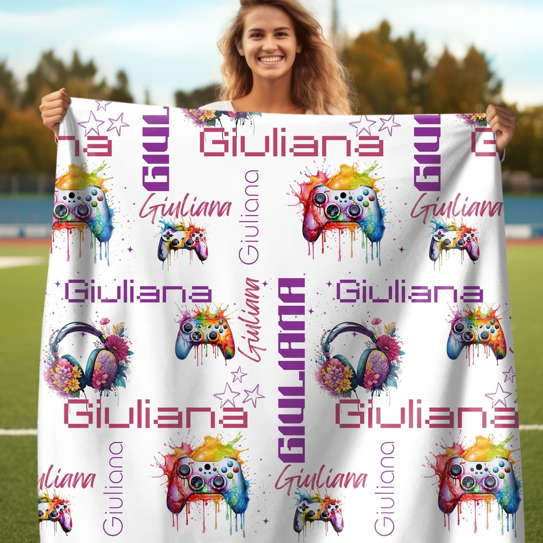 Personalized Girl Gamer Blanket, Custom Girl Name Collage With Gaming ...