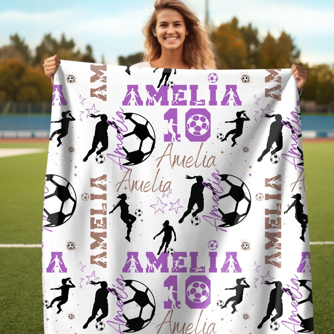 Custom Name Soccer Blanket, Personalized Soccer Girl, Gift for Soccer ...