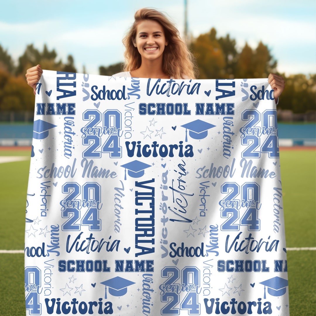 Custom College Blanket, Personalized School Throw, Gift for Senior 2024 ...