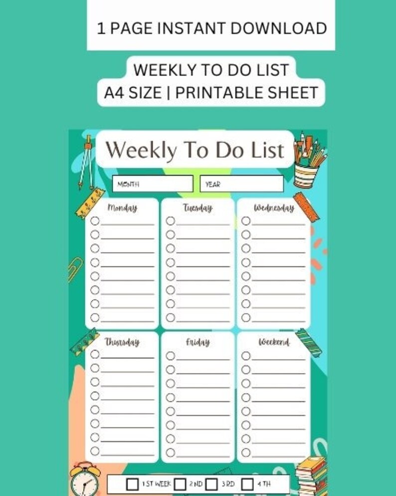 Printable to Do List , Weekly Task List Template, Weekly Planner ...