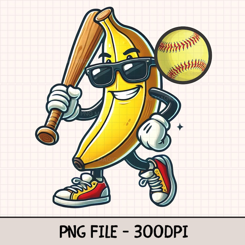 Let's Go Bananas Softball PNG, Funny Sports Team Mascot, Banana Playing ...