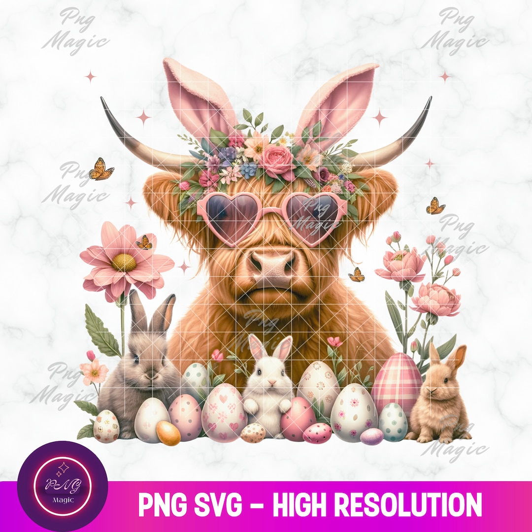 Easter Highland Cow PNG: Festive Spring Design (digital Download) - Etsy