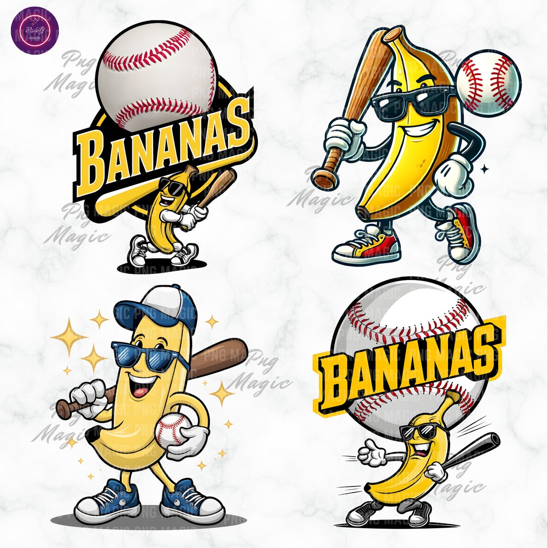 Let's Go Bananas Baseball PNG Bundle Sports Team Mascot Funny Banana ...