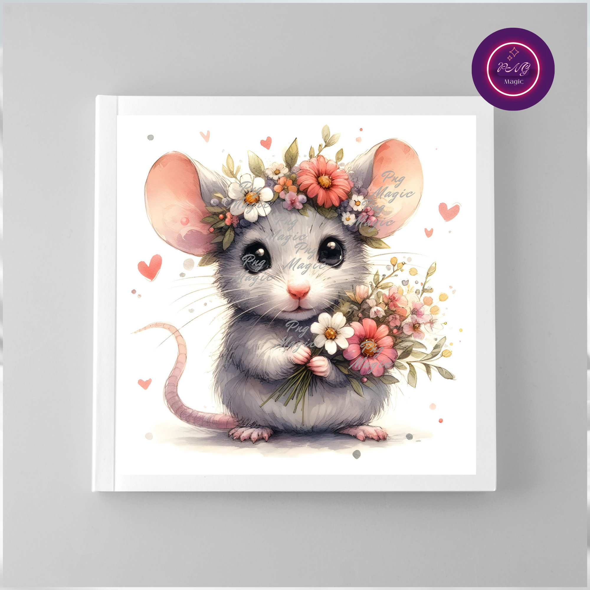 Cute Mouse Floral Clipart Adorable Rodent Flower Charming Mouse and ...