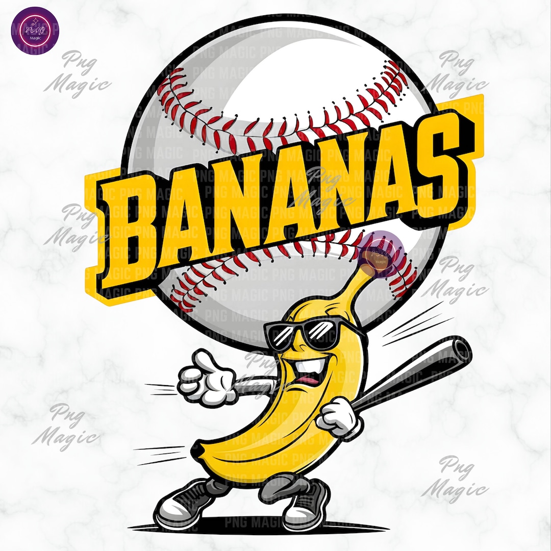 Let's Go Bananas Baseball PNG Sports Team Mascot Funny Banana Playing ...