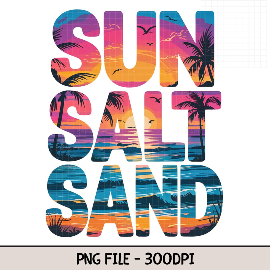 Retro Summer Sun Salt Sand PNG: Beach Vacation Design (digital Download ...