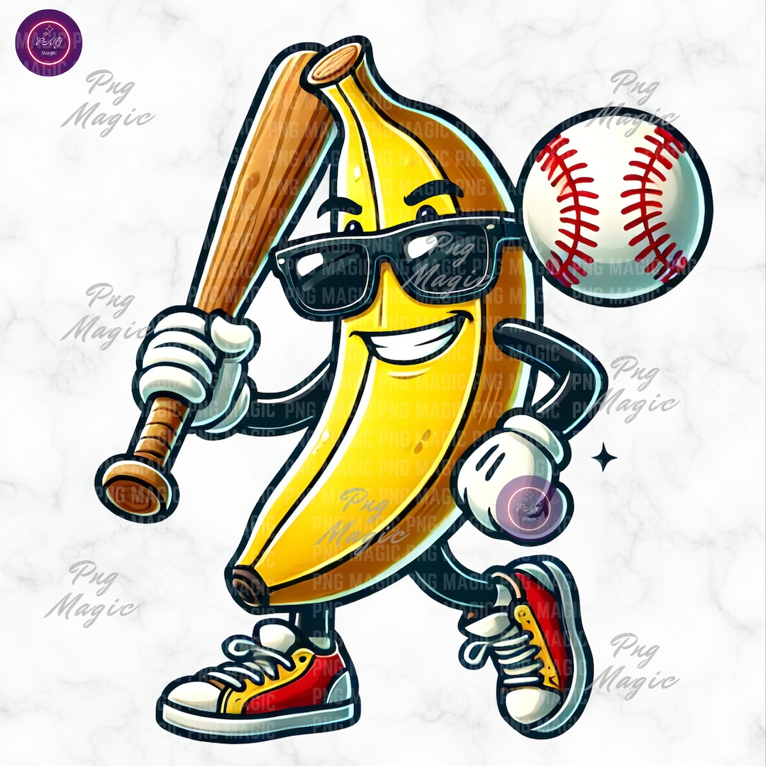 Let's Go Bananas Baseball PNG, Funny Sports Team Mascot, Banana Playing ...