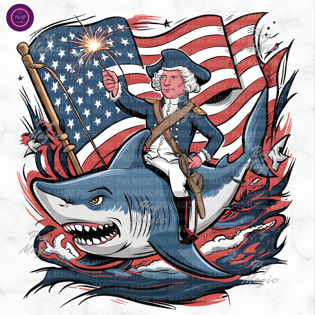 George Washington Riding Shark PNG, Funny Patriotic Sublimation, 4th of ...