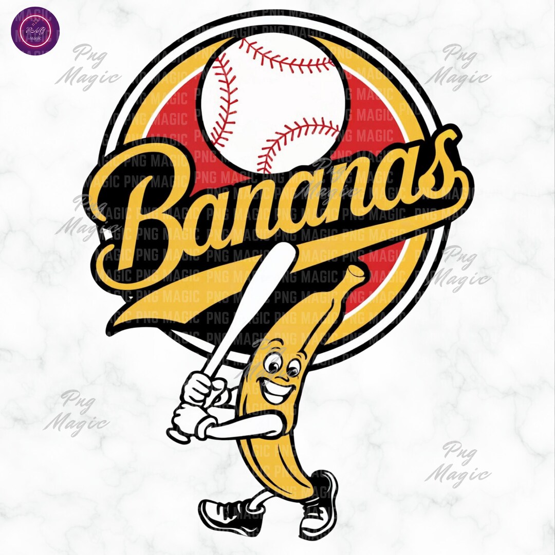 Let's Go Bananas Baseball PNG Sports Team Mascot Funny Banana Playing ...