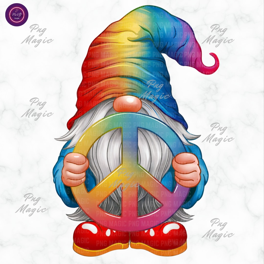 Tie-dye Gnome PNG Peace Sign Hippie Digital Art Retro Gnome Clipart ...