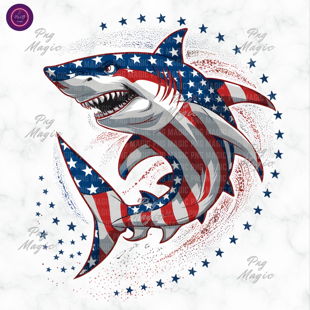 American Flag Shark PNG Patriotic Shark Digital Download 4th of July ...