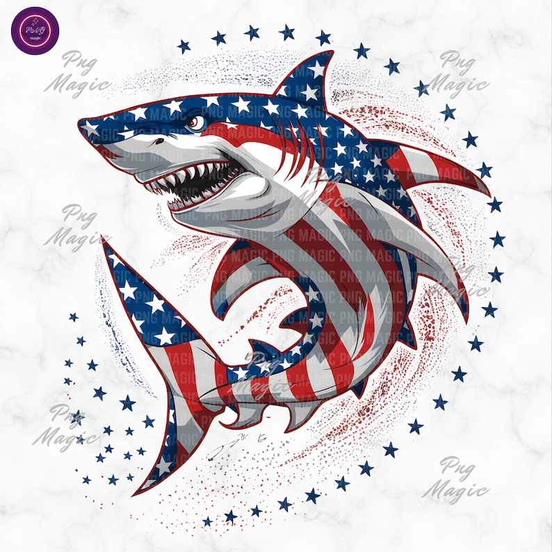 American Flag Shark PNG Patriotic Shark Digital Download 4th of July ...