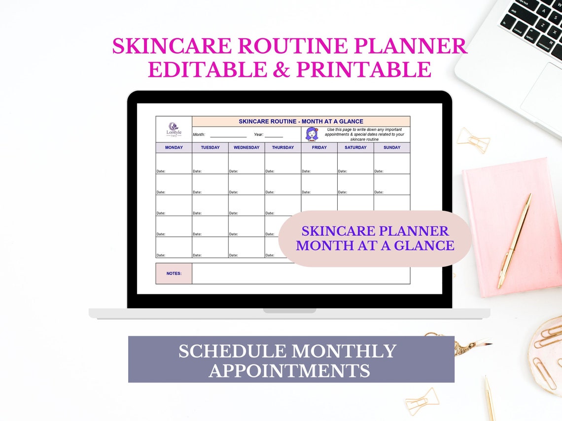 Skincare Routine Planner Printable & Editable 7 Day Skincare Tracker ...