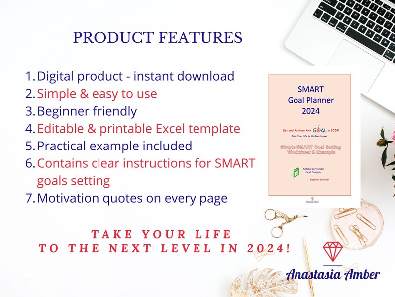 SMART Goal Worksheet Template - Minimalist 2024 Goal Planner - SMART ...
