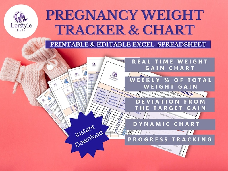 Pregnancy Weight Tracker and Gain Chart by Week Multilingual Excel ...
