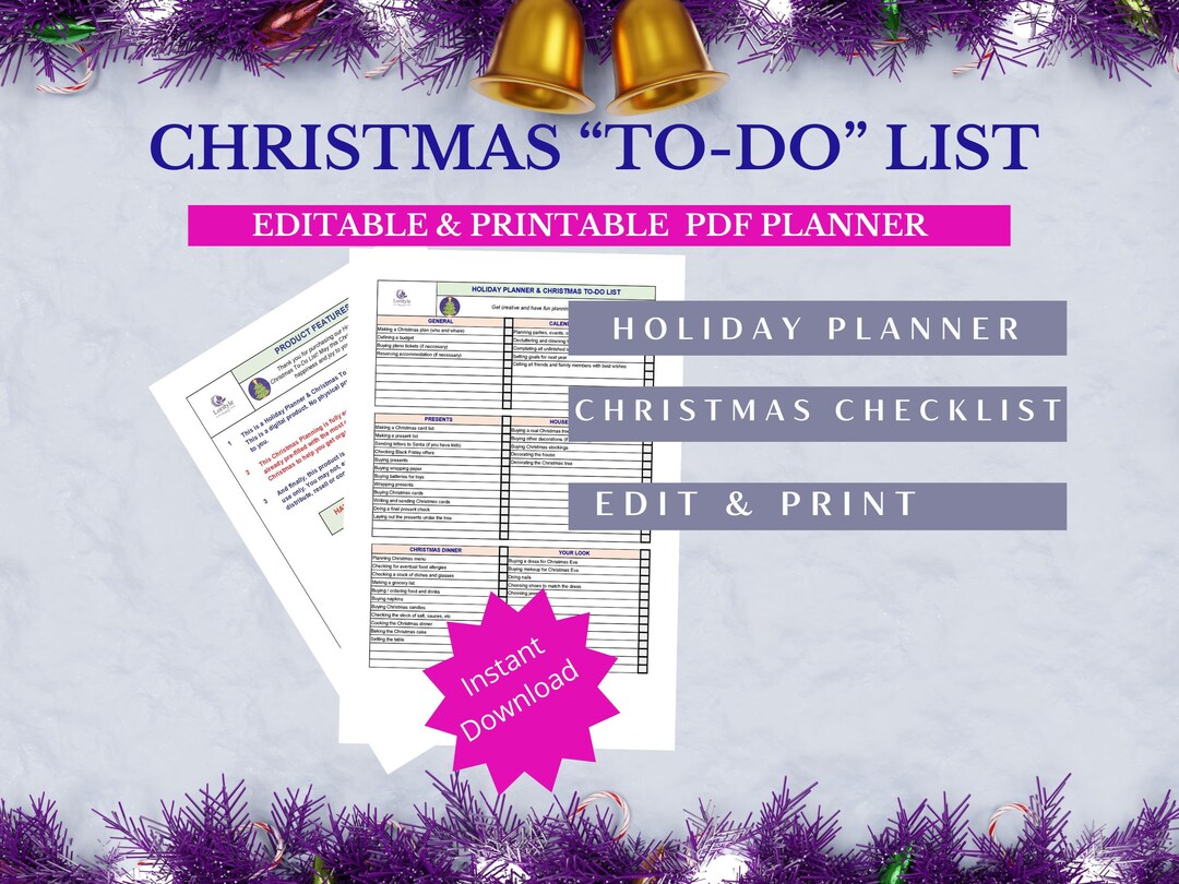 Editable Christmas Planner and to Do List Printable PDF File - Pre ...
