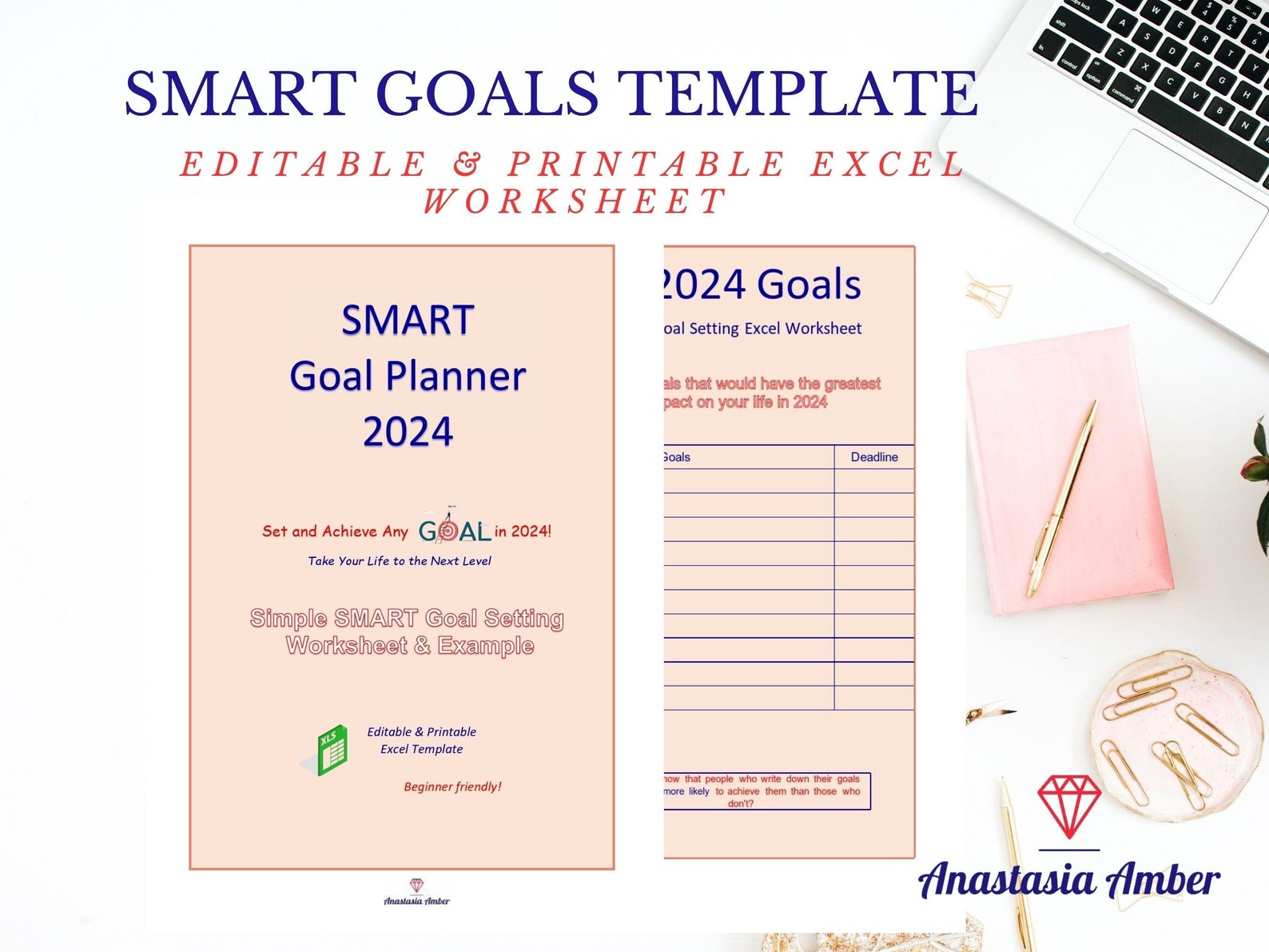 SMART Goal Worksheet Template - Minimalist 2024 Goal Planner - SMART ...