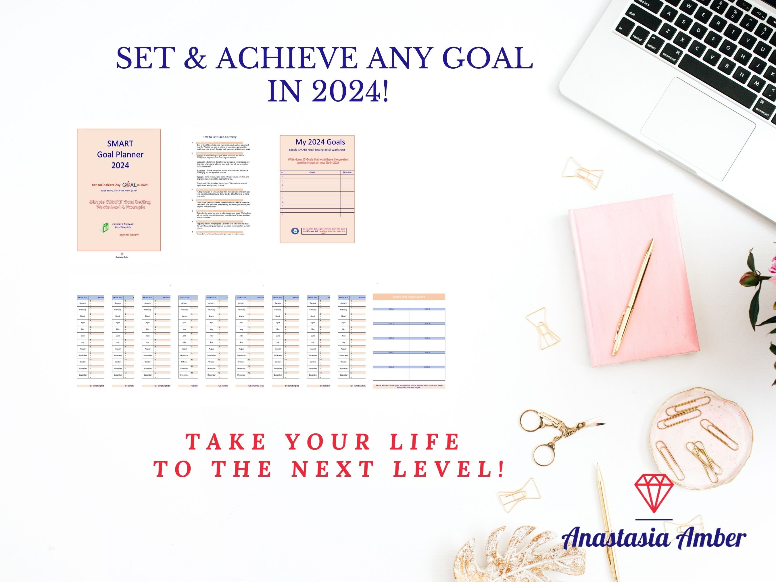 SMART Goal Worksheet Template - Minimalist 2024 Goal Planner - SMART ...