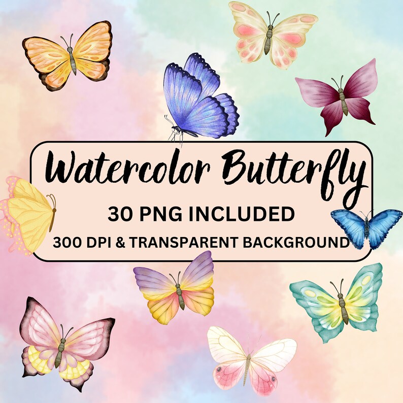 Watercolor Butterfly Clipart, Minimalist Watercolor Butterfly Clipart ...