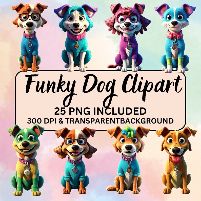 Funky Dog Clipart Bundle, Animated Dog Clipart, Funny Dog Clip Art ...