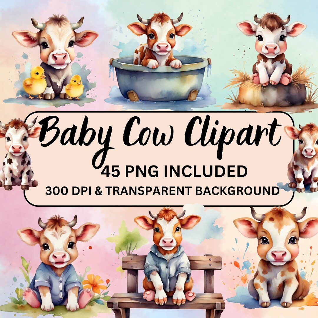 45 Cute Baby Cow Clipart, Baby Cow Clipart, Farmhouse Clipart, Barn ...