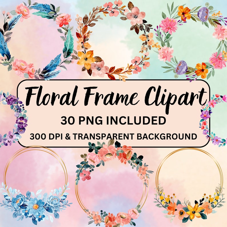 Floral Frame Clipart, Watercolor Frame Clipart, Floral Frame Png ...