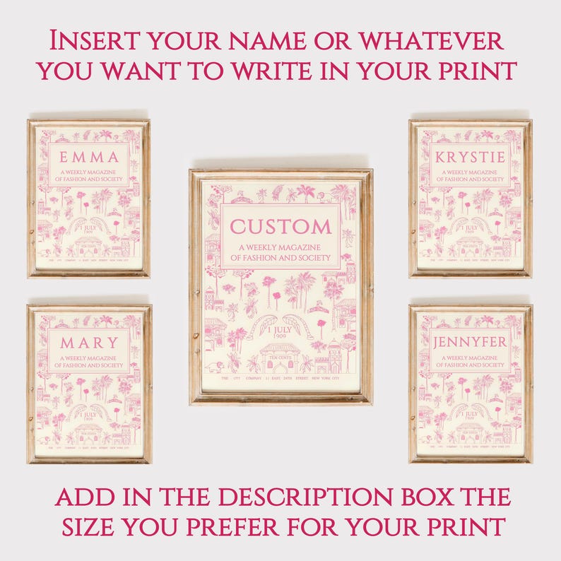 Pink Fashion Magazine Cover Posters for Soft Interior Colors, Wall Art ...