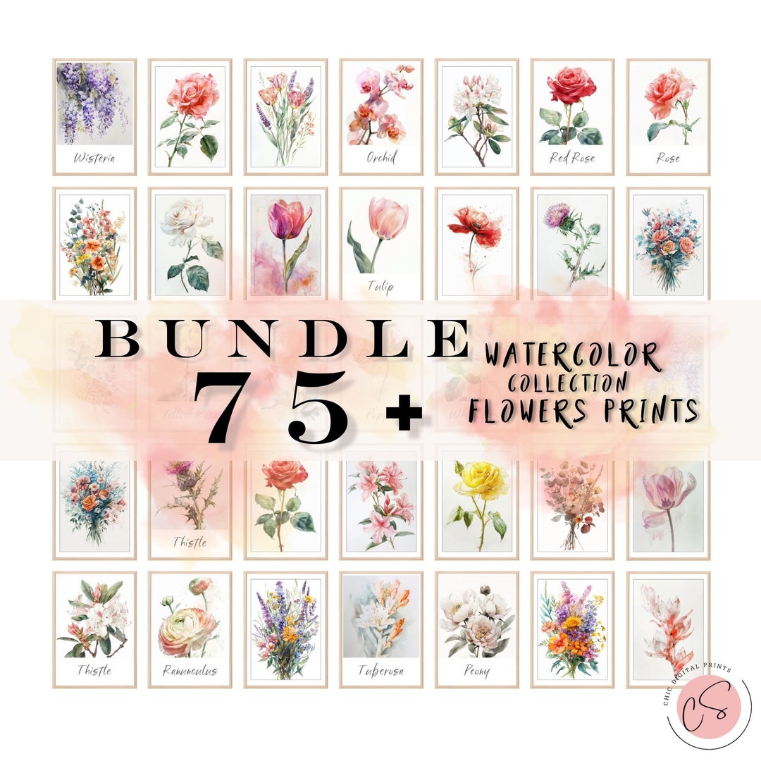 75 Watercolor Flower Prints, Watercolor, Botanical Poster, Watercolor ...