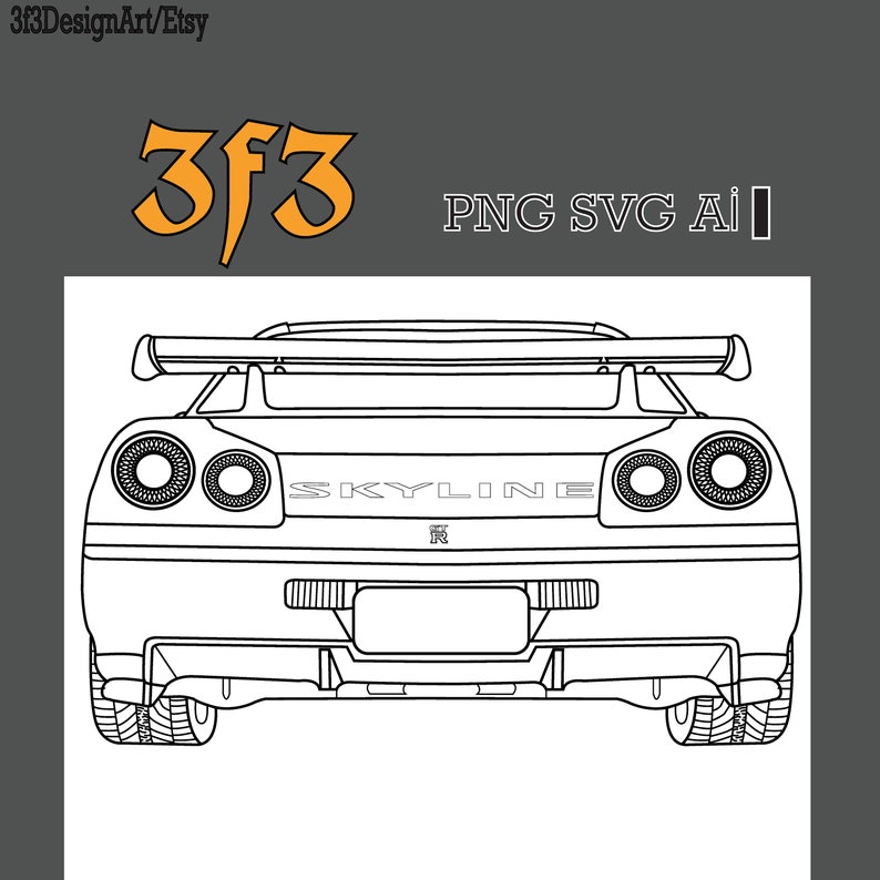Nissan GTR R34 Skyline Nismo Vector File .ai .png .svg silueta - Etsy ...
