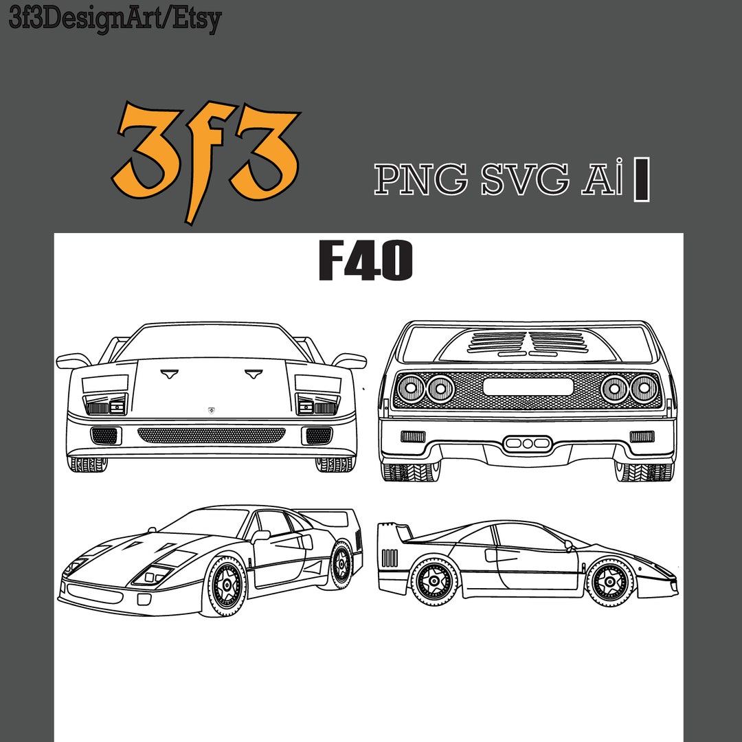 F40 Car Vector File .ai .svg .png Silhouette Laser Cut Cnc - Etsy France