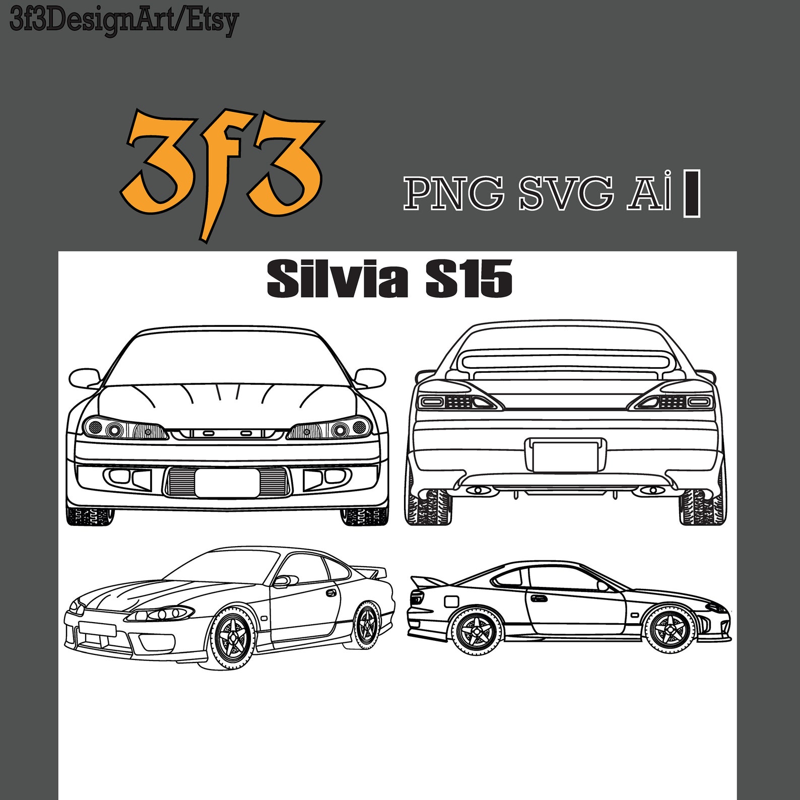Japanese Car Vector File Ai .png .svg Race Sport Car S15 - Etsy