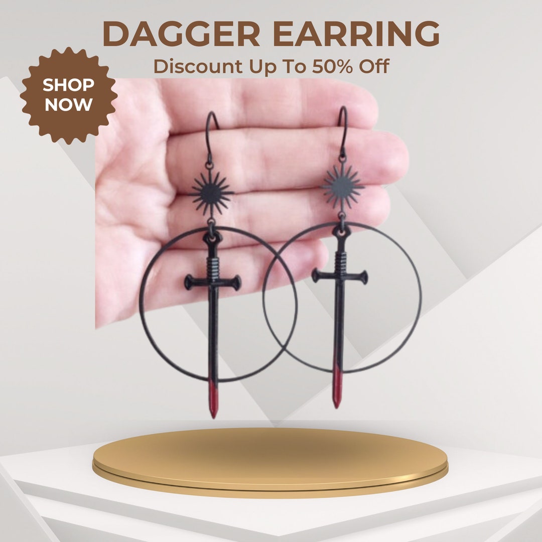 Black Bloody Sword Dagger Gothic Dark Earrings, Sword Dagger, Earring ...