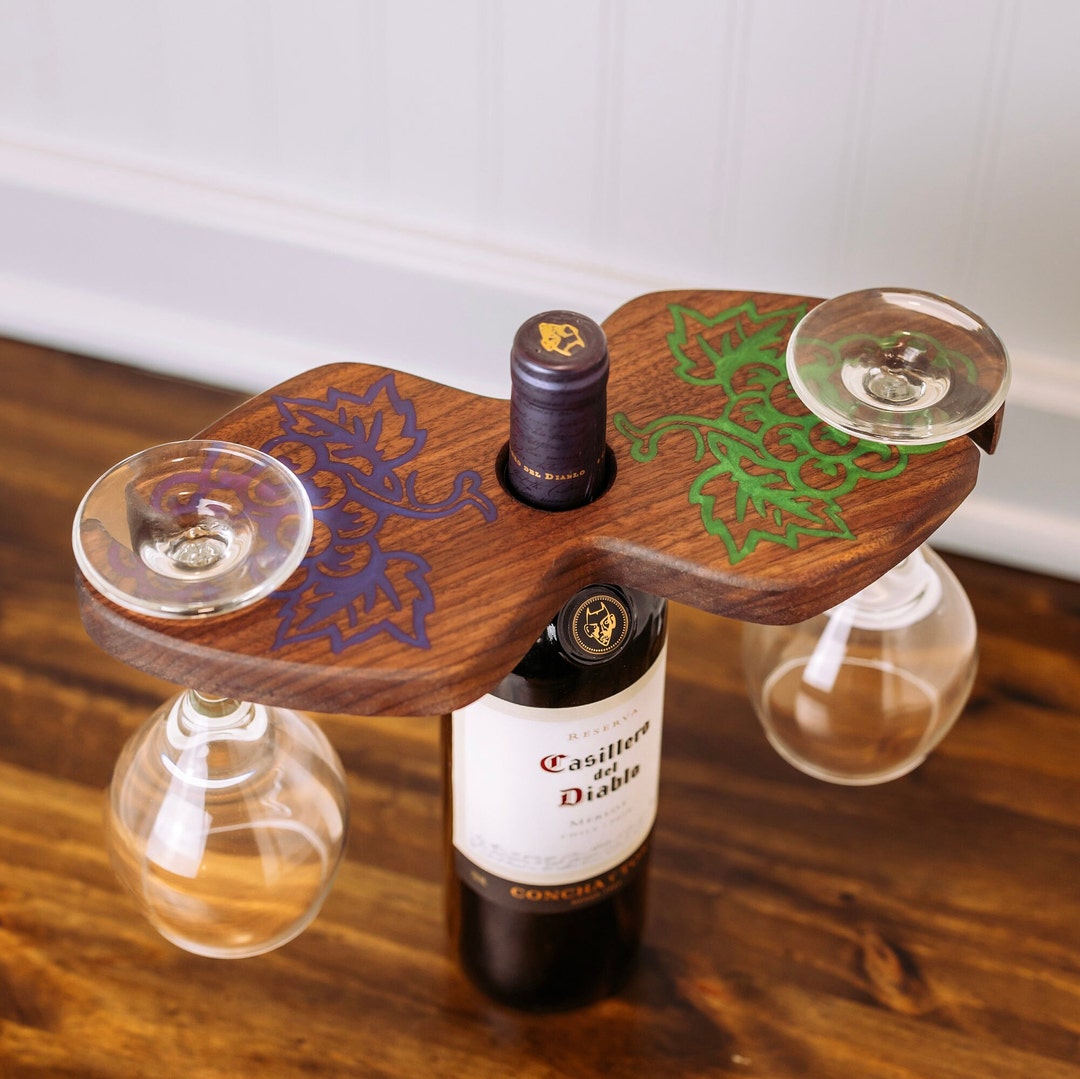 Wine Glass Bottle Caddy, Wood Caddy, Wine Enthusiast Gift, Glass Holder ...