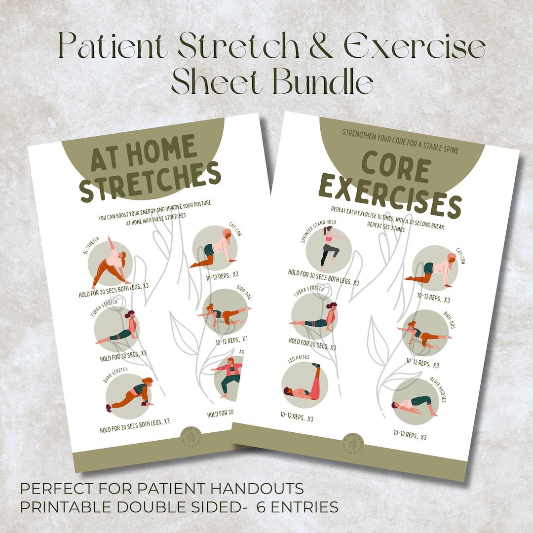At Home Stretches and Exercise Sheet Bundle- Patient Hand-out: Stretch ...